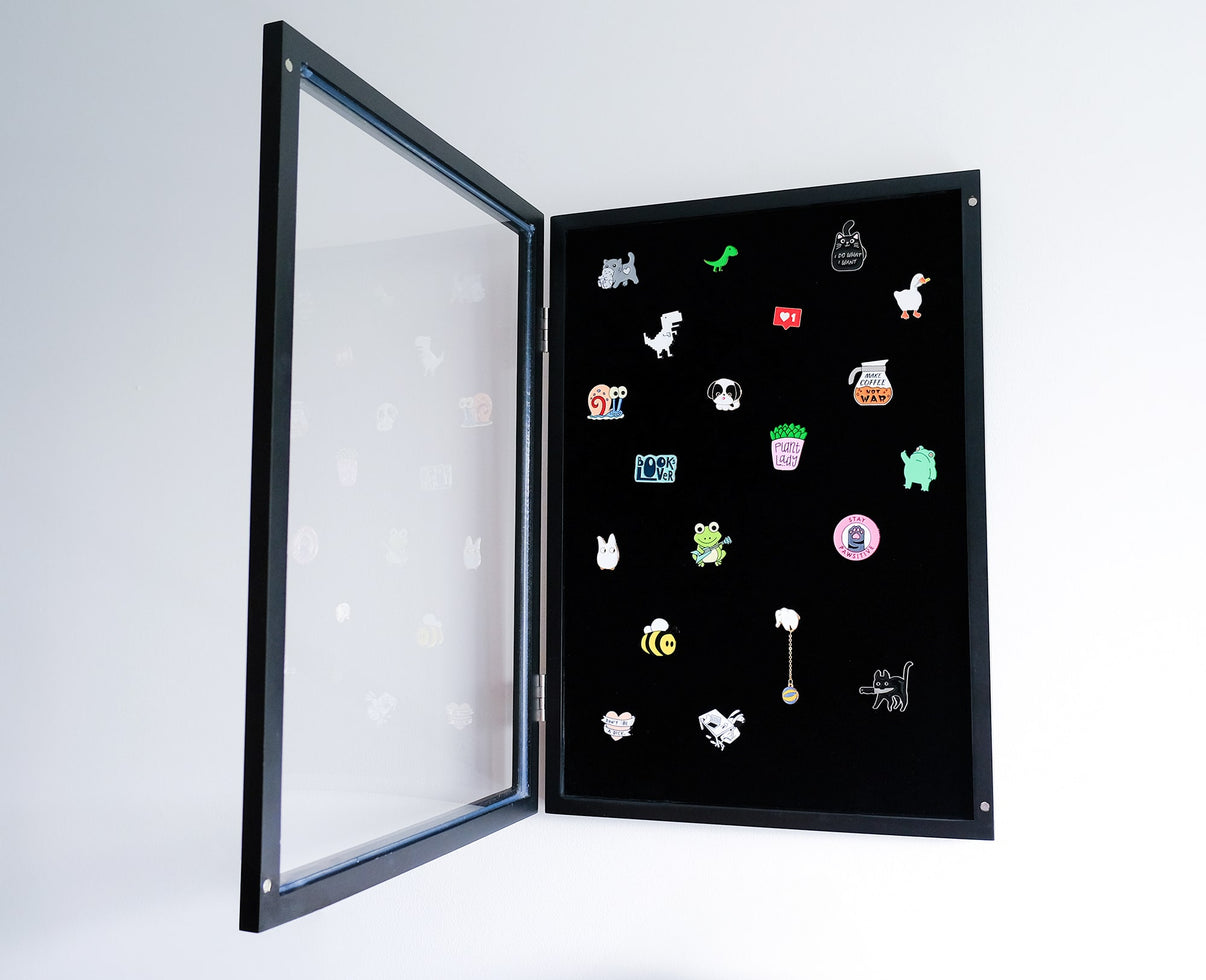 Enamel Pin Badge Collection Case, Wall-Mountable Shadow Box Display ...